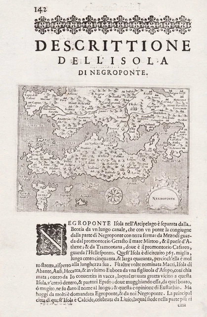 EUBOEA LIMNOS NEGROPONTE Grèce Map Carte Porcacchi 1620 EUR 125,32 ...