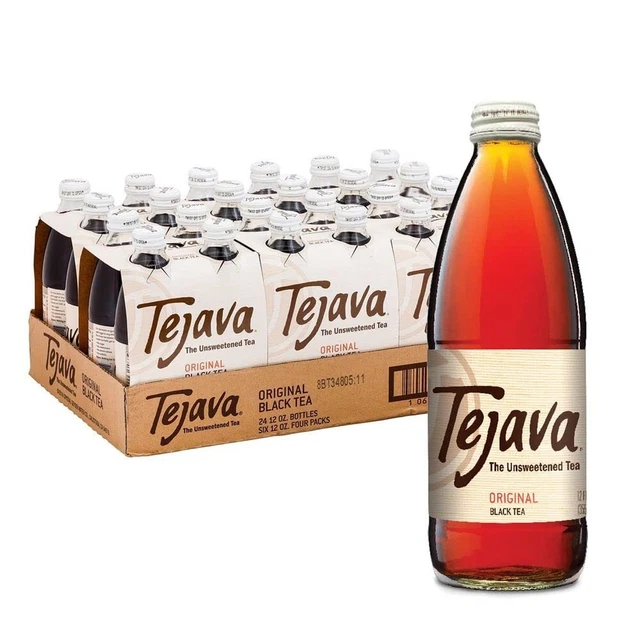 TEJAVA ORIGINAL UNSWEETENED Black Iced Tea, 24 Pack, 12oz Glass Bottles ...