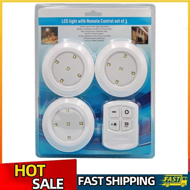 1~3X REMOTE CONTROL LED Push Lights Self Stick Eco Dimmable Timer ...