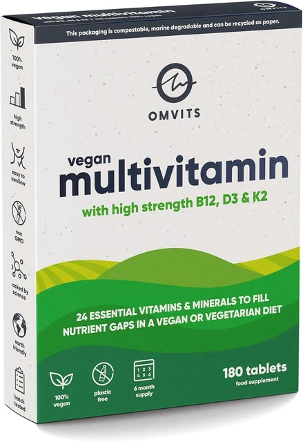 VEGAN MULTIVITAMINS MINERALS High Strength Vitamin B12 D3 K2 Iron 180 ...