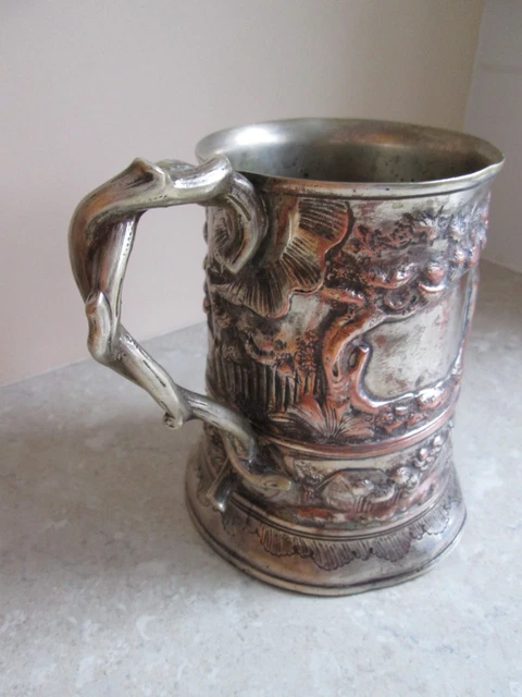 ANTIQUE LARGE SILVER Plated Tankard - Chinese Export? - Cattle / Farm C ...