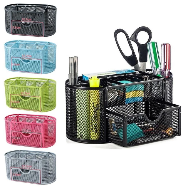 BOX 9-GRID STORAGE Metal Mesh Stationery Container Desk Organizer Pen ...