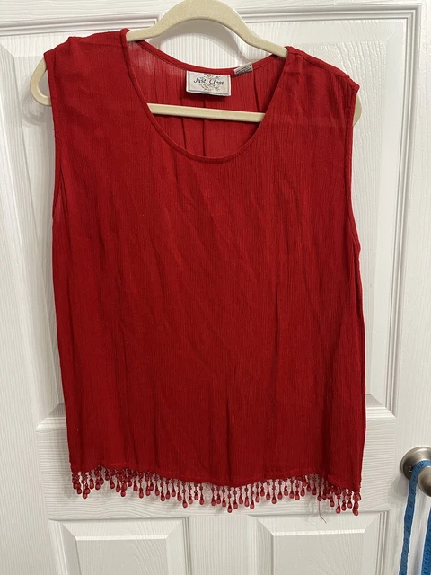 VINTAGE JUST CLASS retro 1990s 80s Red Gauze Beaded Tank Top Medium ...