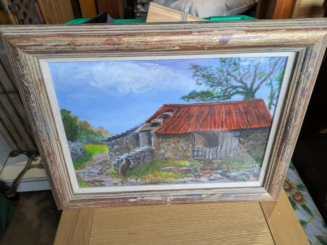OIL ON CANVAS Landscape Painting, Framed, Trees Farmhouse Barn, Signed Original £43.99 - PicClick UK