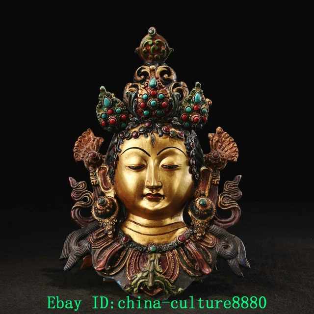 11.8 &VIEUX TIBÉTAIN bronze doré serti de pierres précieuses Tara EUR 440,00 - PicClick FR