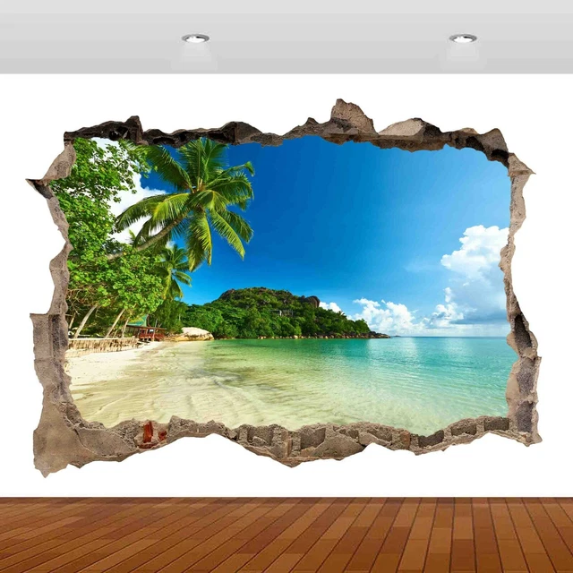NATURE BOAT LAKE Island Tropical Beach 3D Decal Wall Sticker Poster ...