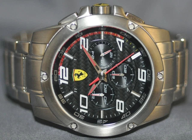SCUDERIA FERRARI MENS Paddock Chrono Carbon Fiber Black Dial Steel ...