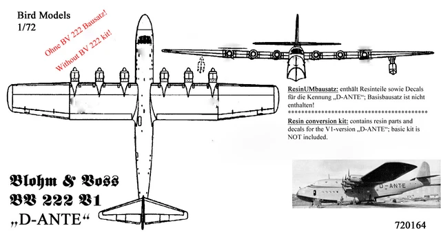 BLOHM & VOSS BV 222 V1 D-ANTE 1/72 Bird Models Umbausatz/Resin ...