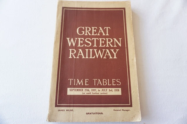SEPT 1937 GREAT Western Railway Public Passenger Timetable GWR WW2 £75. ...