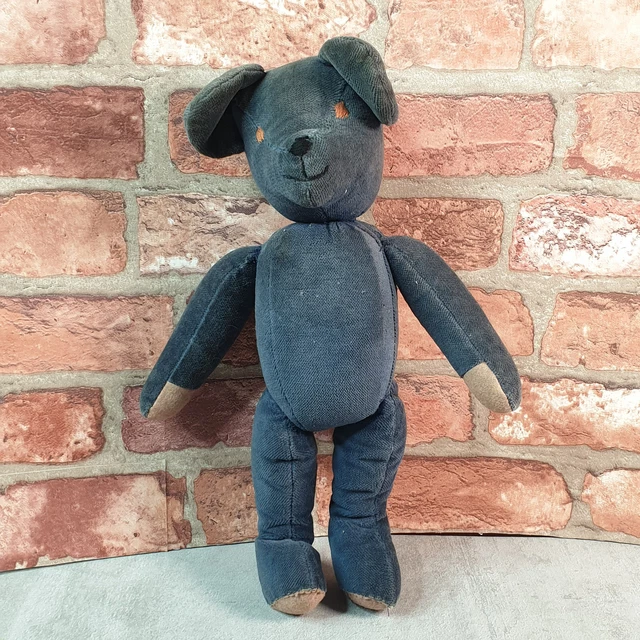 VINTAGE BLUE TEDDY Bear 1940s Homemade WW2 Period Naive Charming 14 ...