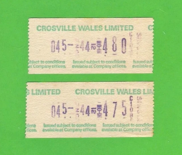 CROSVILLE WALES LTD - 2 Setright Machine Issued Bus Tickets - c. late ...