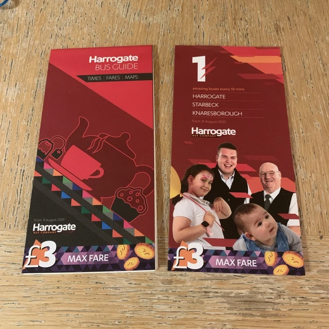 TRANSDEV HARROGATE BUS Guide and Route 1 Timetable August 2025 editions ...