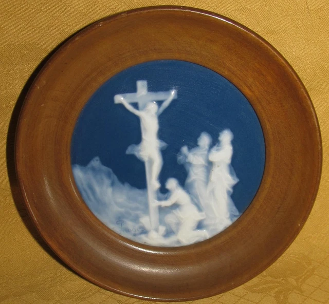 CADRE BOIS PÂTE sur pâte plaque porcelaine Limoges Le Calvaire Christ ...