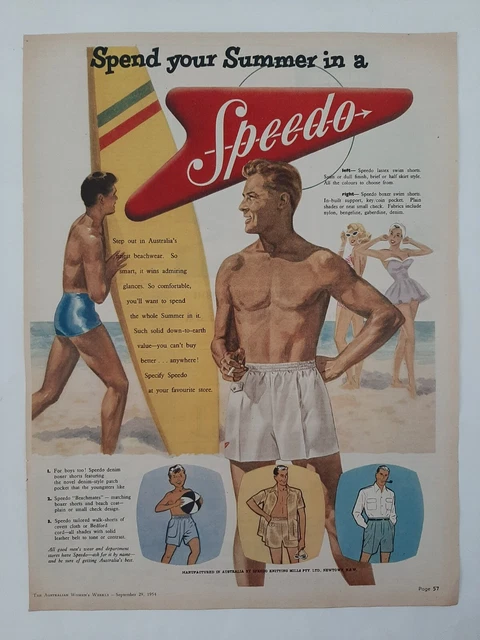 VINTAGE AUSTRALIAN ADVERTISING 1954 ad SPEEDO CLOTHING beach wear ...
