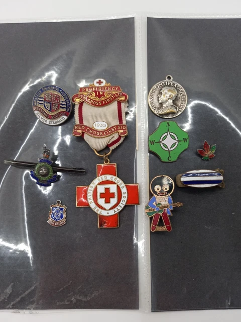 ANTIQUE AND VINTAGE medals and collectible badges including silver ones ...