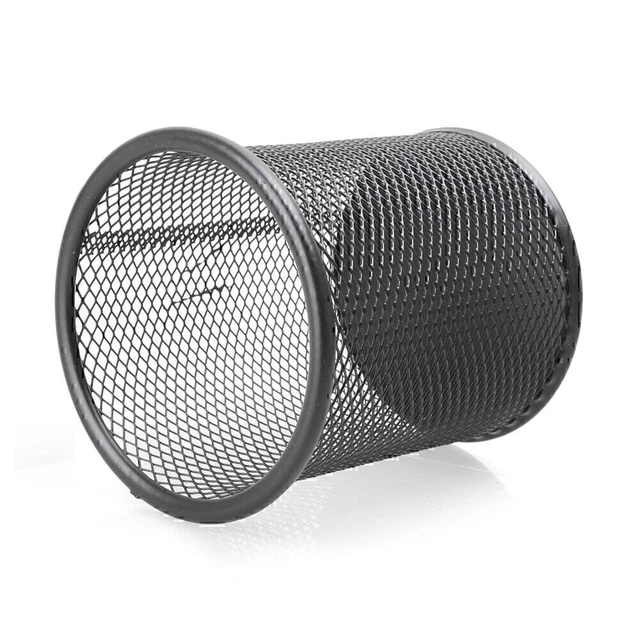 BLACK STEEL MESH Desk Pen Pencil Round Organizer Cup Holder Office ...