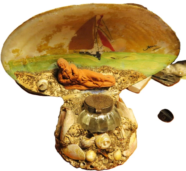 ENCRIER ANCIEN SOUVENIR du BORD de MER TERRE CUITE l'ISLE ADAM femme de ...