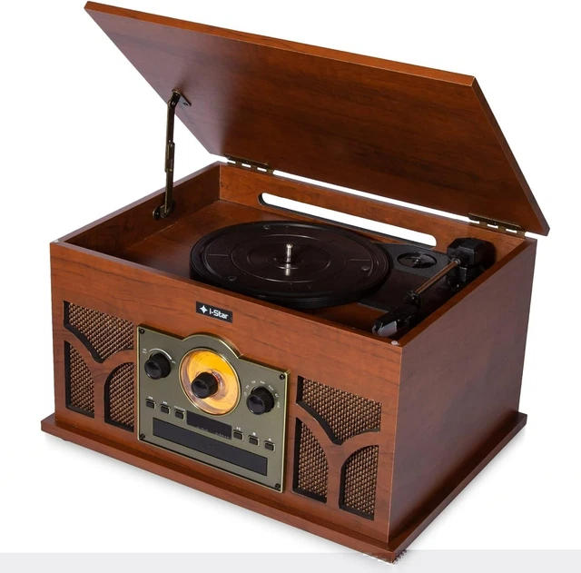 VINYL RECORD PLAYER Retro Turntable, Hifi System CD Player FM Radio USB ...