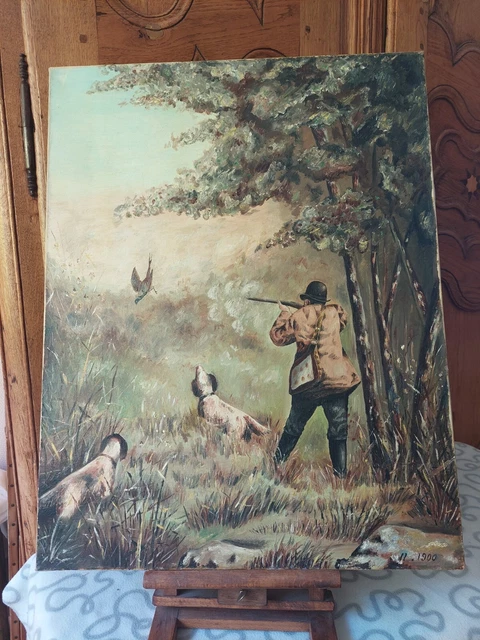 ANCIEN GRAND TABLEAU Huile Sur Toile Daté 1900 - Le Chasseur Et Ses ...