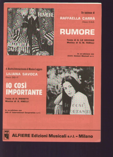 SPARTITO SHEET MUSIC Raffaella Carra' Rumore / Liliana Savoca Io Cosi ...