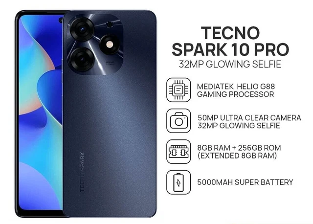 TECNO SPARK 10 Pro 256 GB + 8GB RAM HDD Unlocked Starry Black Inter ...