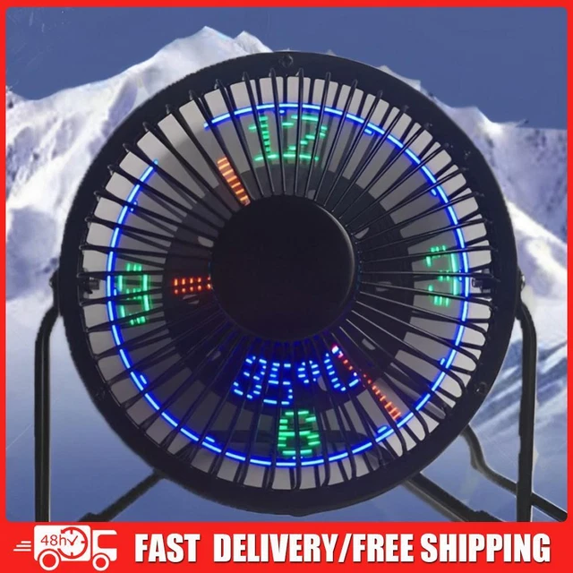PORTABLE DESK FAN with Real Time Clock Temperature Display USB-Powered ...