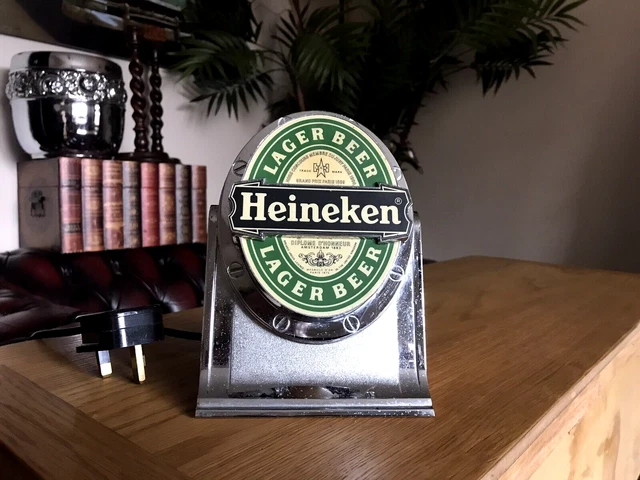 RARE VINTAGE HEINEKEN Lager Beer Chrome Light Up Pub Advertising Pump ...