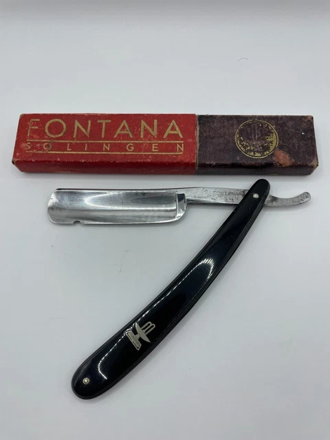 RASOIO A MANO libera Fontana Solingen vintage Acciaio inox manico nero ...