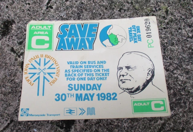LIVERPOOL MERSEYSIDE TRANSPORT Saveaway Bus/Train Ticket. Pope John ...