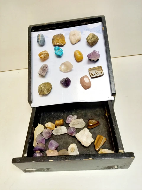 CRYSTALS & NON Precious Gemstones In Display Case with Drawer ...
