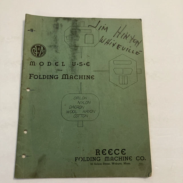 REECE FOLDING MACHINE Model U S E Manual Data Sheet Guide Book 1964 £10 ...