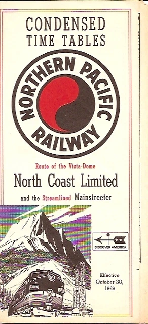 RAILROAD TIMETABLE - Northern Pacific Railway - 30/10/66 - Condensed ...