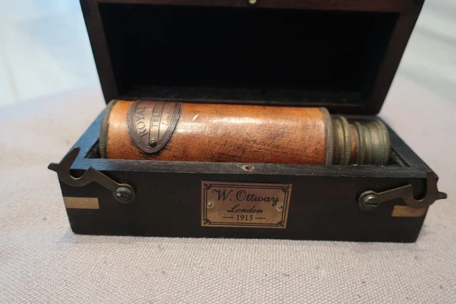 REPLICA 1915 W. OTTWAY & Co. Ealing Royal Navy Telescope With Wooden ...