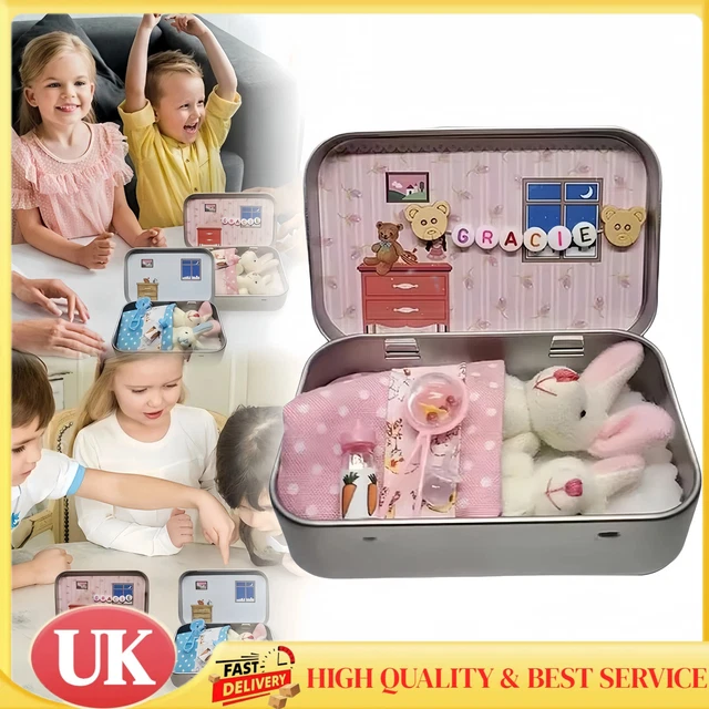 TINY EASTER BUNNY Plush Stuffed Animal Pocket Tin Toy Kids Easter Gift🐰 ...