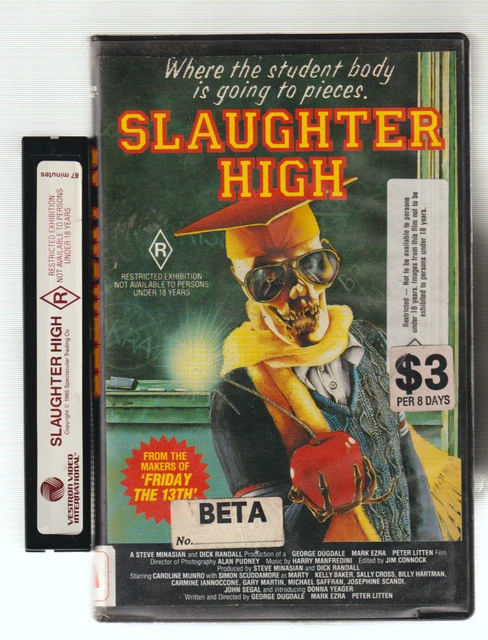 RARE BETA VIDEO Tape SLAUGHTER HIGH Big Box Betamax Vestron Horror ...