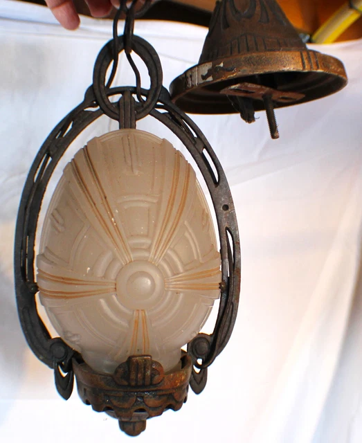 ELECTROLIER CAST IRON Art Deco "Clam Shell" Slip Shade Pendent Light ...