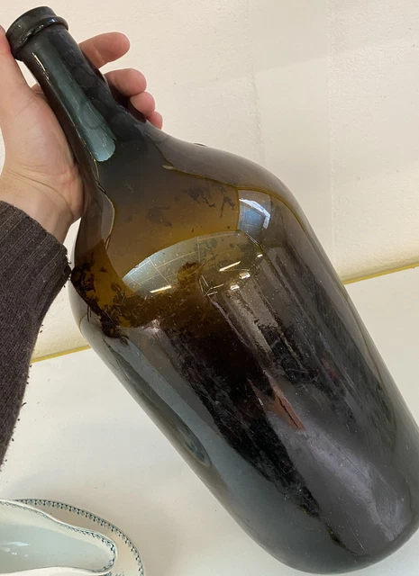 50CM LARGE BOTTLE Blown Glass Antique Wine Cave Viticulture Vintage ...