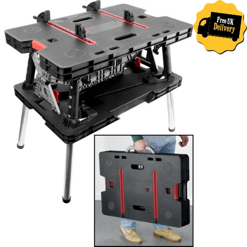 KETER PORTABLE WORK Bench Table Folding Garage Universal Metal T-Track ...