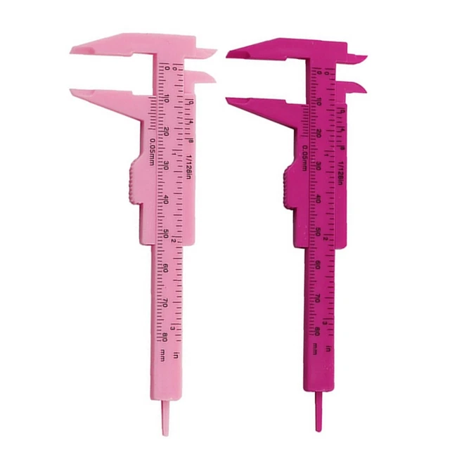PLASTIC SLIDING VERNIER Caliper Measure Tool Double Scale Ruler Pink ...