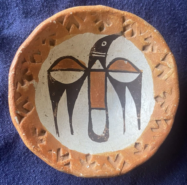 ANTIQUE VINTAGE PICTORIAL Acoma Pueblo Rain Bird Design Small Plate ...