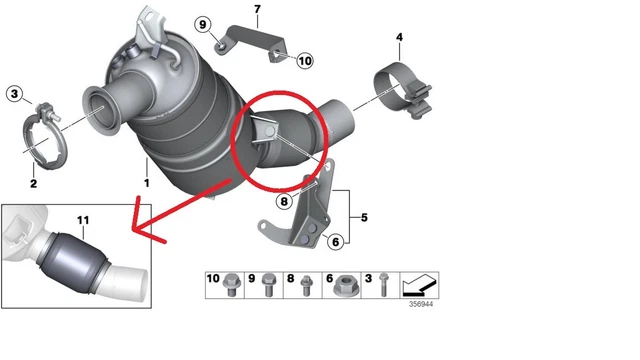 BMW GENUINE 4 Cyl DPF Flexi Pipe Repair Kit E81 E82 E87 E90 E91 E92 ...