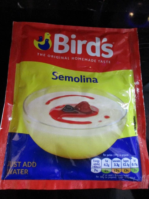 6 X BIRDS SEMOLINA PUDDING MIX 98G WHISK SERVE DELICIOUS DESSERT RARE ...