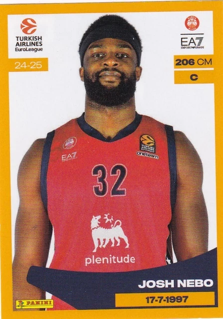 PANINI 2024-25 EUROLEAGUE Sticker Emporio Armani Milan No. 168 Josh ...