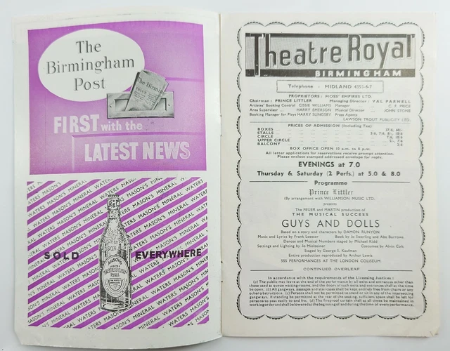 1955 GUYS AND Dolls Theatre Royal Birmingham William Thorburn £3.60 ...