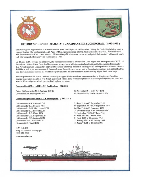 ROYAL CANADIAN NAVY Frigate Hmcs Buckingham Ffe314 Pic With Stats ...