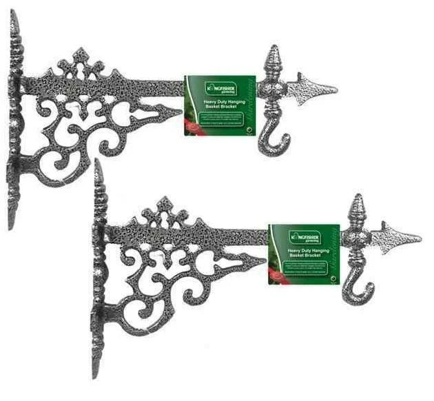 2 X HANGING Basket Bracket Flower Hanging Basket Brackets Cast ...