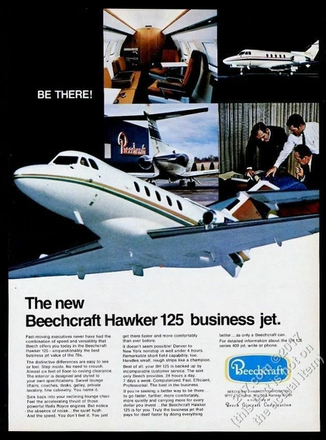1970 BEECHCRAFT HAWKER 125 business jet plane photo Beech vintage print ...
