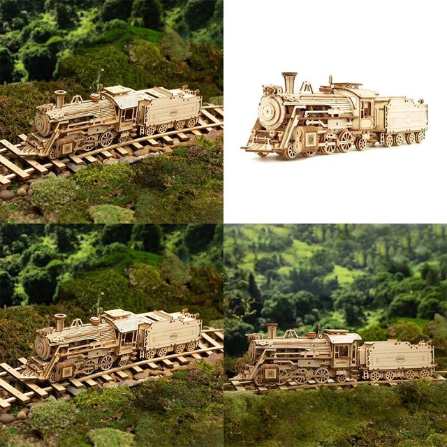 TOYS STEAM TRAIN Wooden Construction Kit Mechanical Model 3D Wooden ...