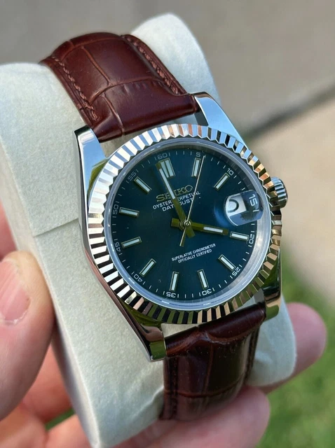 OROLOGIO SEIKO BLUE Oyster Perpetual Custom Mod 36mm NH35 Movimento ...
