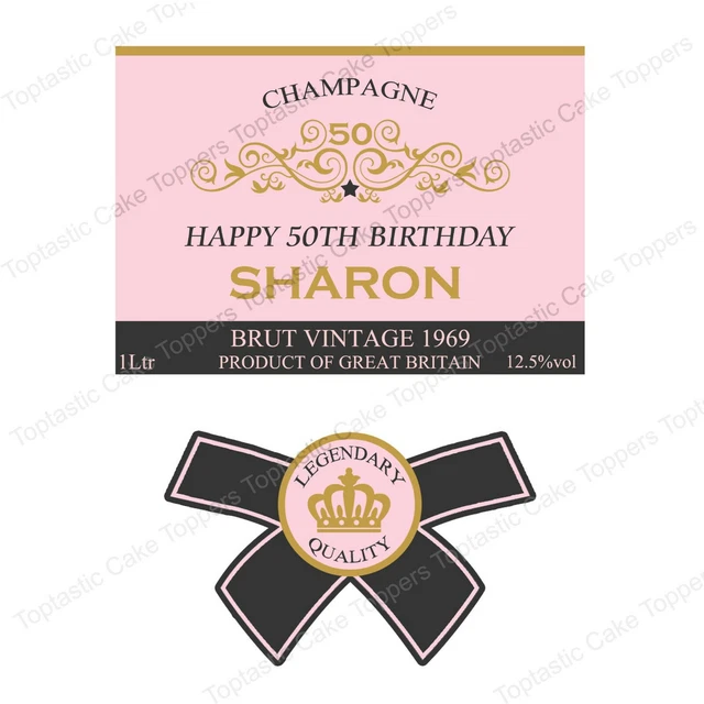 PERSONALISED EDIBLE ICING Champagne Bottle Label Cake Topper + Free ...